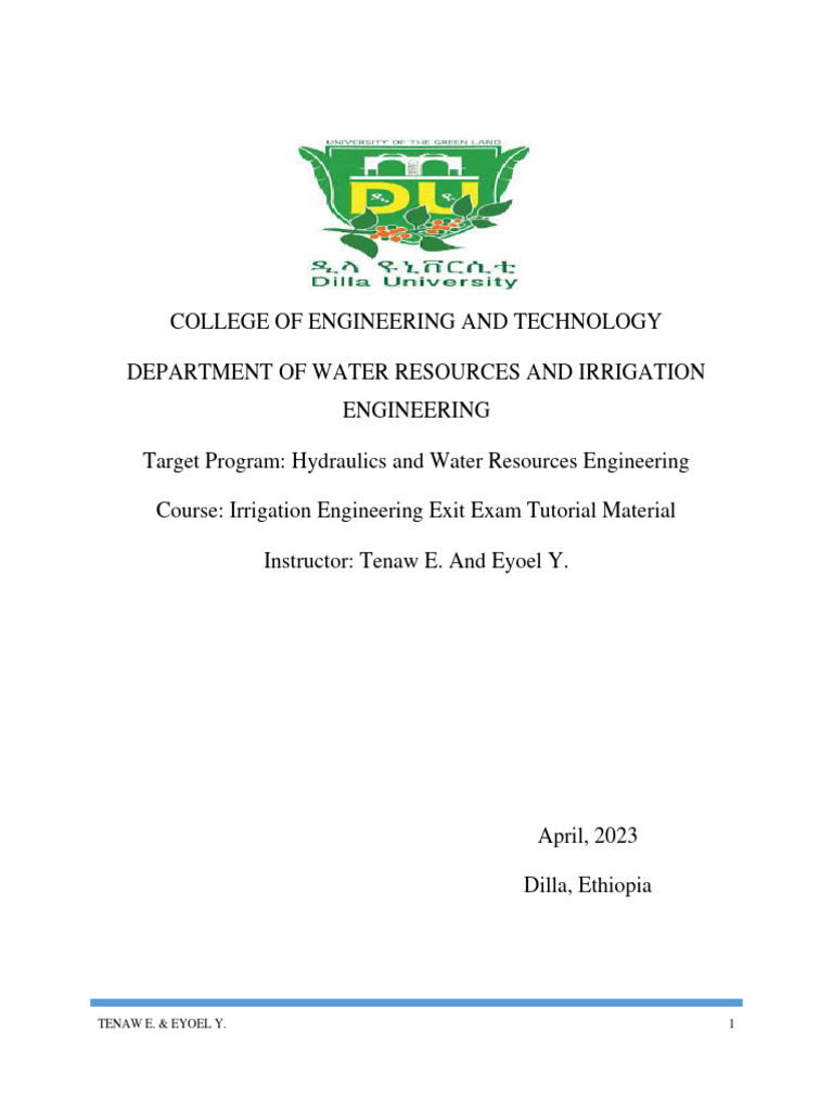 Irrigation Engineering Exit Exam Tutorial Material Chapter 1, 2 | PDF | Soil | Plant Nutrition