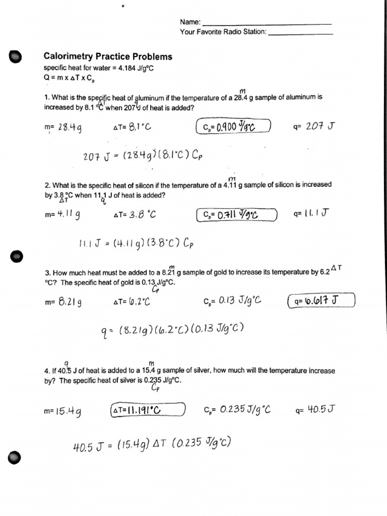 Calorimetrypracticeproblems | PDF