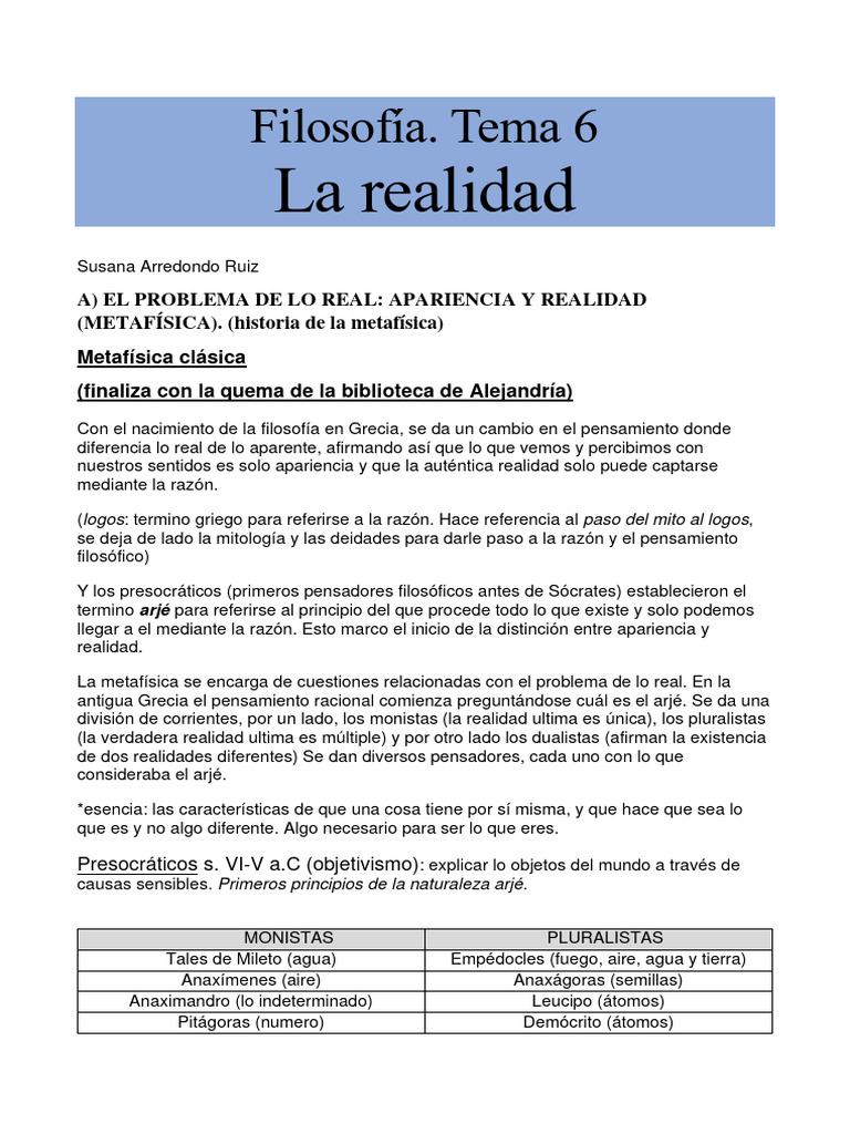 Filosofía | PDF | Metafísica | Realidad