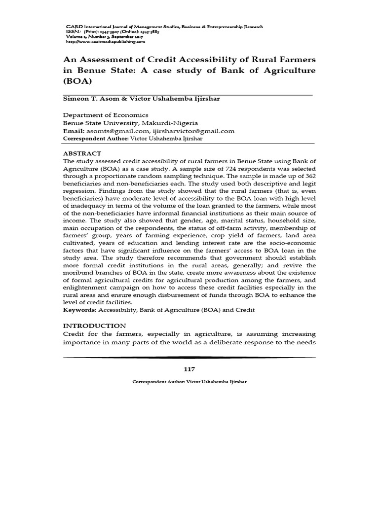 An Assessment of Credit Accessibility of GENERAL | PDF | Credit ...
