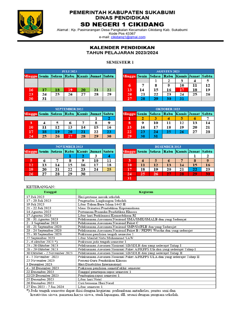 Kalender Pendidikan SD 2023-2024 | PDF