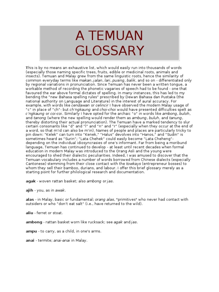 A Glimpse into Temuan Language and Culture: An Analysis of Key Terms in ...