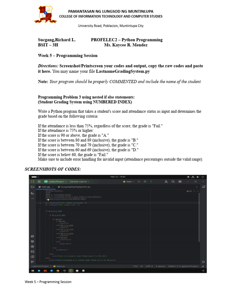 Sucgang - Week5 - Programming Session | PDF | Software Development | Computer Programming