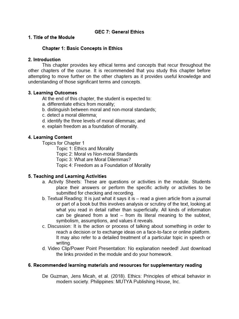 Chapter 1 - GEC 7 | Download Free PDF | Morality | Good And Evil