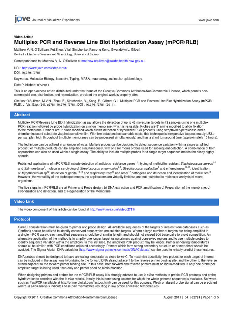 Jove Protocol Multiplex PCR and Reverse Line Blot Hybridization Assay ...