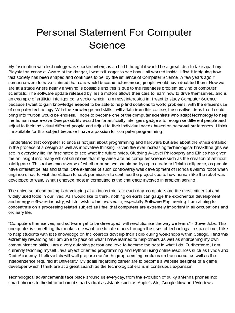 Personal statement | PDF | Artificial Intelligence | Intelligence (AI ...