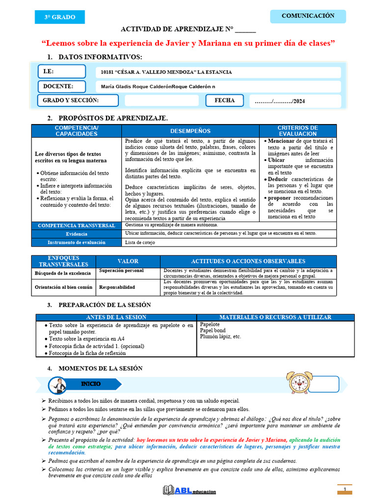 Actividad de Lectura para 3° Grado | PDF | Evaluación | Aprendizaje