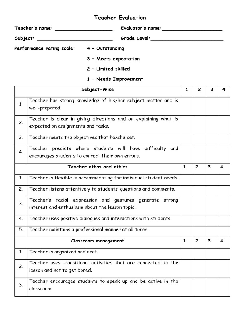 Teacher Evaluation Performance Criteria | PDF | Career & Growth