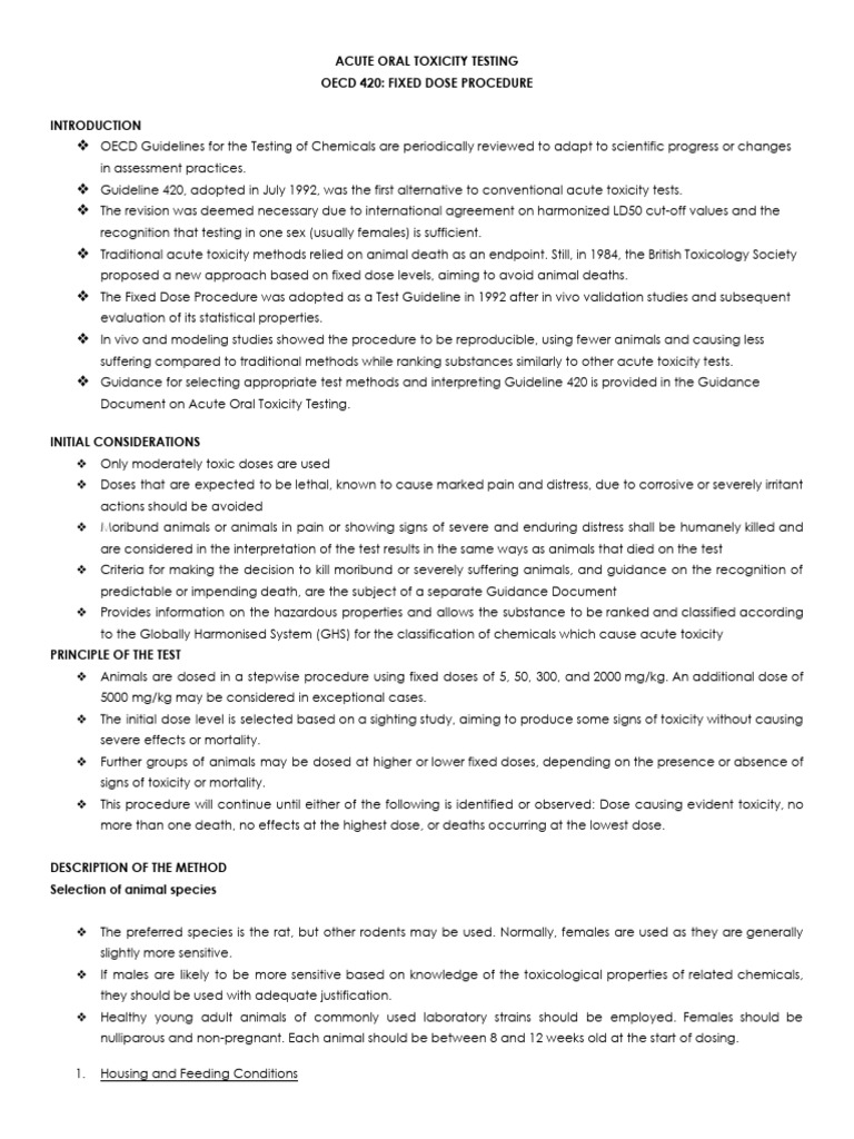 Acute Oral Toxicity Testing Guide | PDF | Toxicity | Animal Testing