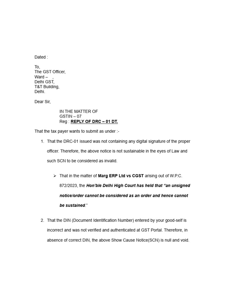 Draft Reply For DRC 01 | Download Free PDF | Justice | Crime & Violence