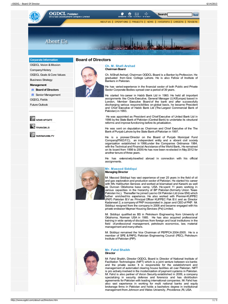 OGDCL - Board of Director | Download Free PDF | Pakistan | Banks