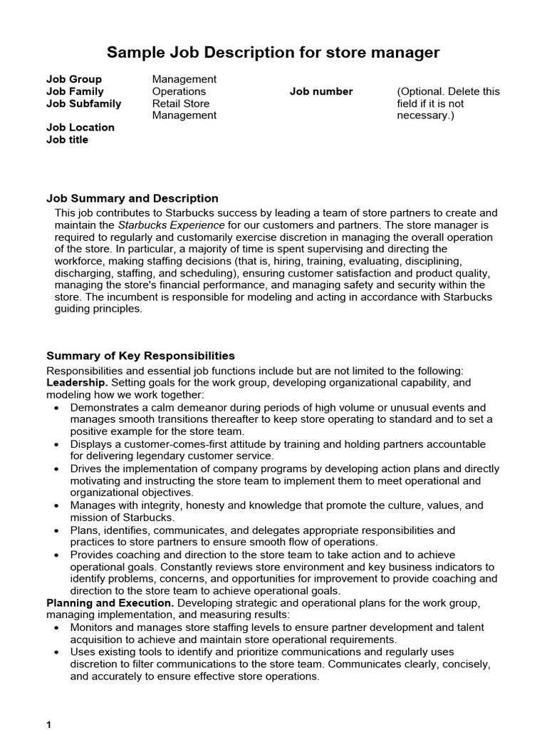 HR1 Tool JobDesc Storemanager | PDF | Goal | Business