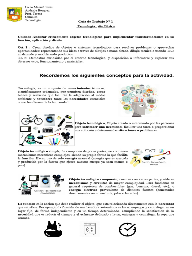 6°-básico-Tecnología-Guia-1 - Tipos de Objetos Tecnologicos | PDF
