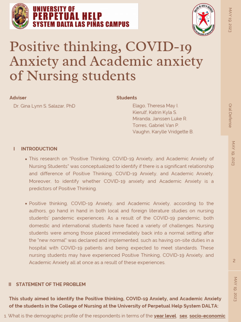 Positive Thinking, COVID-19 Anxiety and Academic Anxiety of Nursing ...