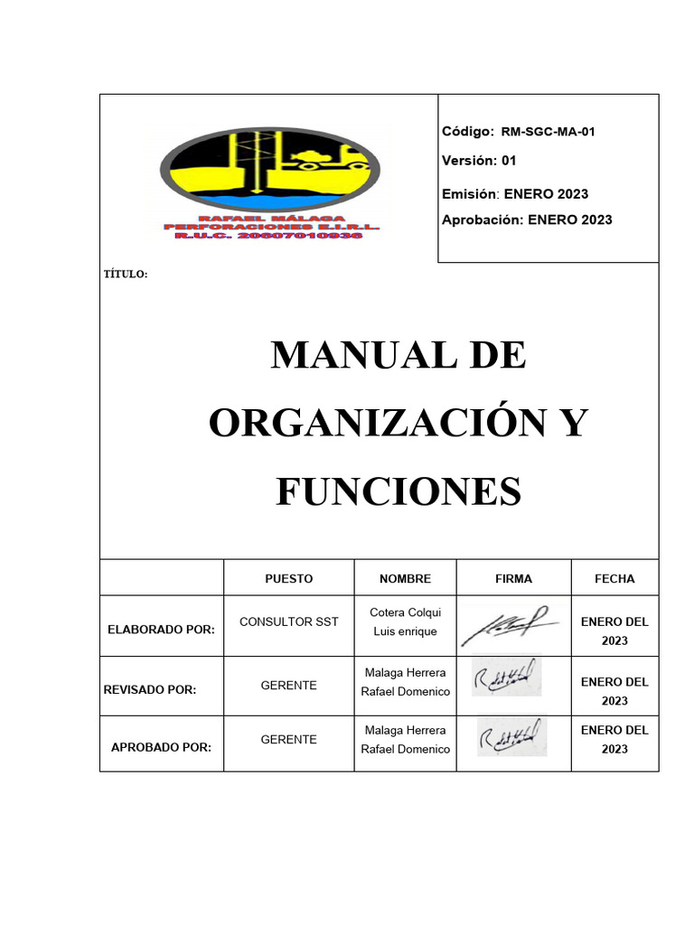 Rm-Sst-Ma-01 - Manual de Organizacion y Funciones | PDF | Presupuesto | Business