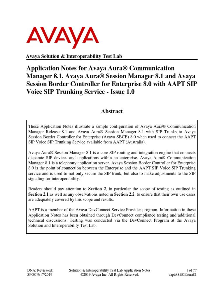 Aapt ASBCEaura 81 | PDF | Session Initiation Protocol | Voice Over Ip