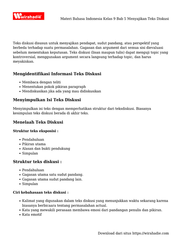 Materi Bahasa Indonesia Kelas 9 Bab 5 Menyajikan Teks Diskusi | PDF
