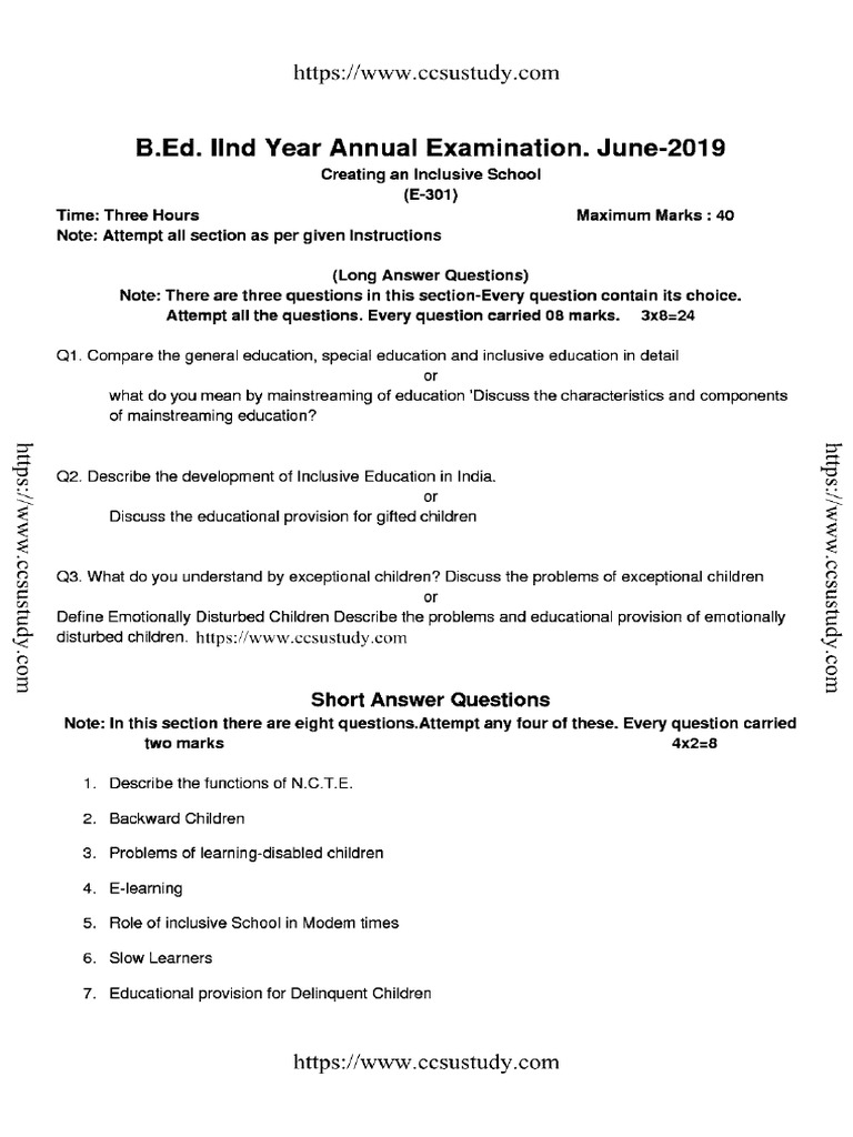 B Ed 2 Year Creating An Inclusive School 5064 Jun 2019 | PDF