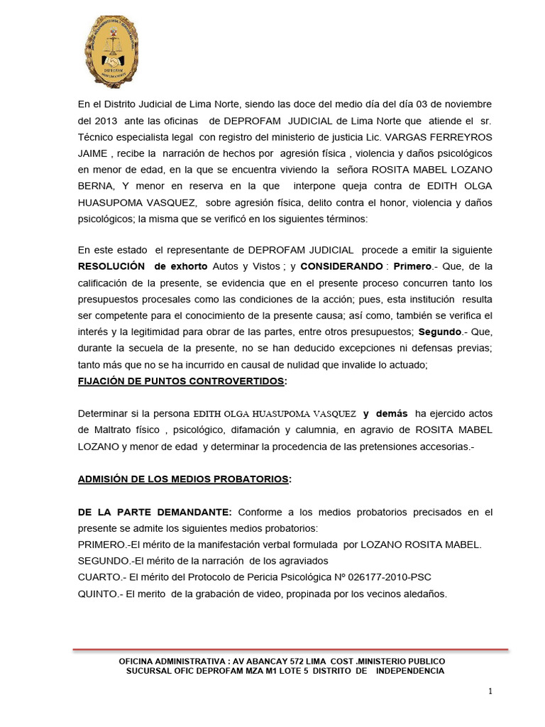 Exorto A Edith Vasquez Seminario | PDF | Abuso infantil | Abuso sexual