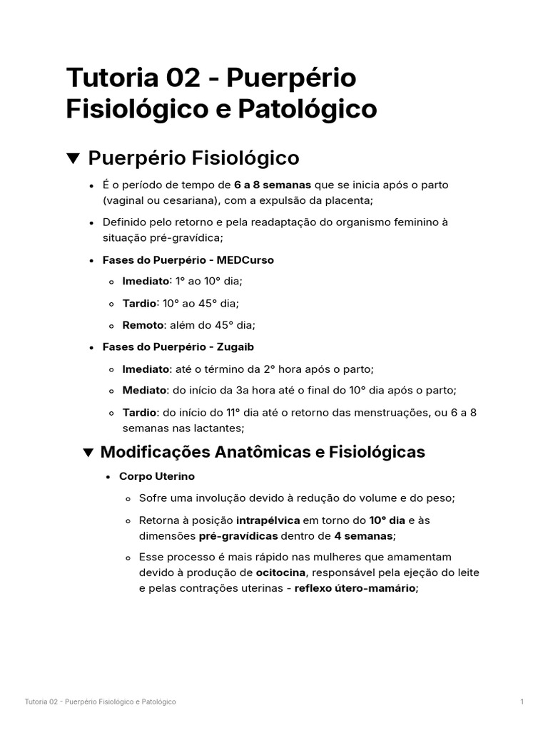 Puerpério: Fisiologia e Patologias | PDF | Parto | Infecção
