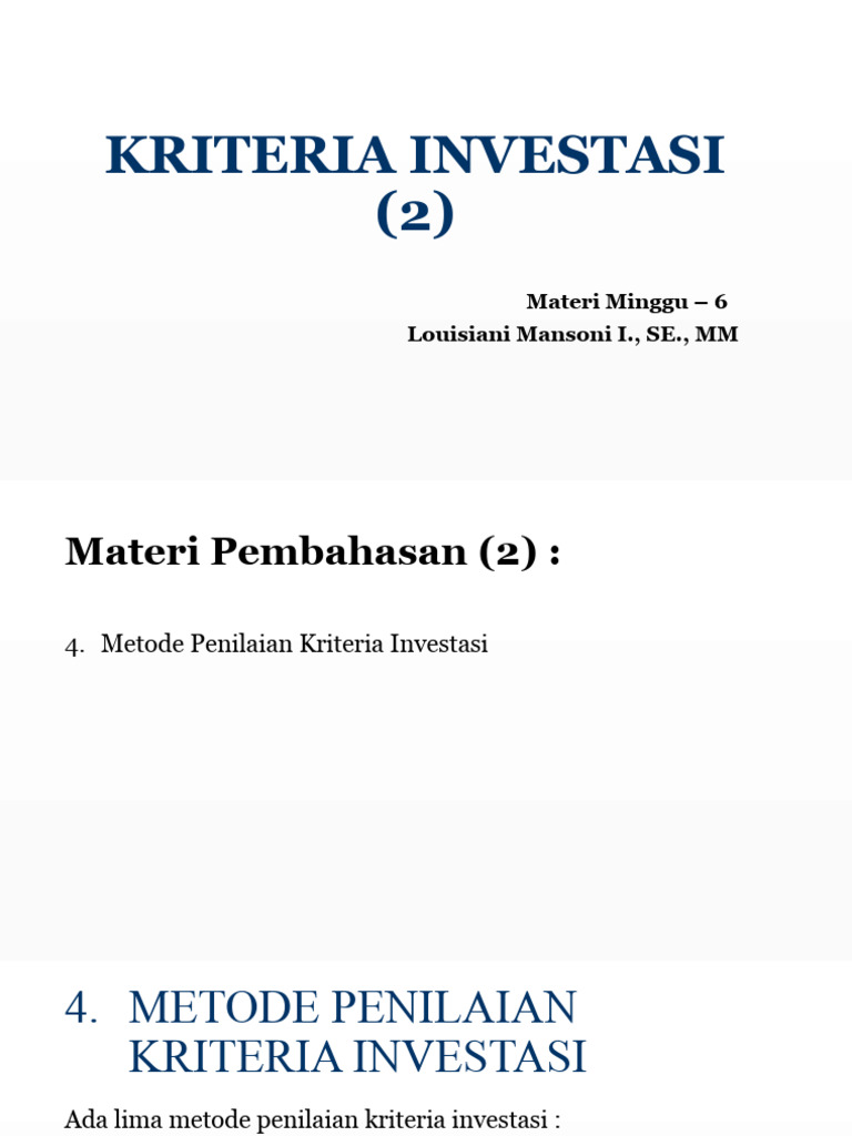 Metode Penilaian Kriteria Investasi | PDF
