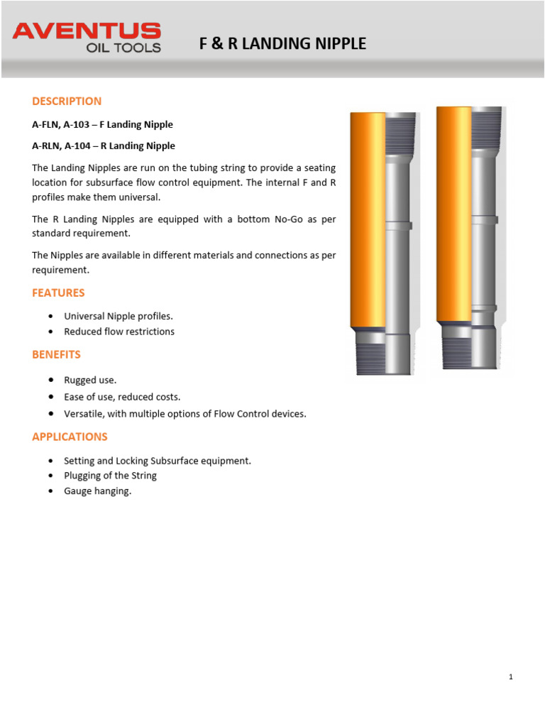 Landing Nipple F R | PDF | Pipe (Fluid Conveyance) | Manufactured Goods