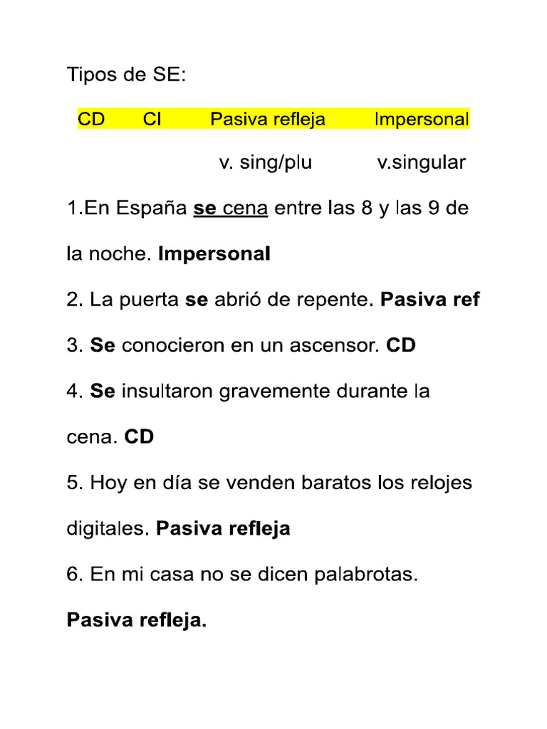 Tipos de SE Clase de Lengua | PDF