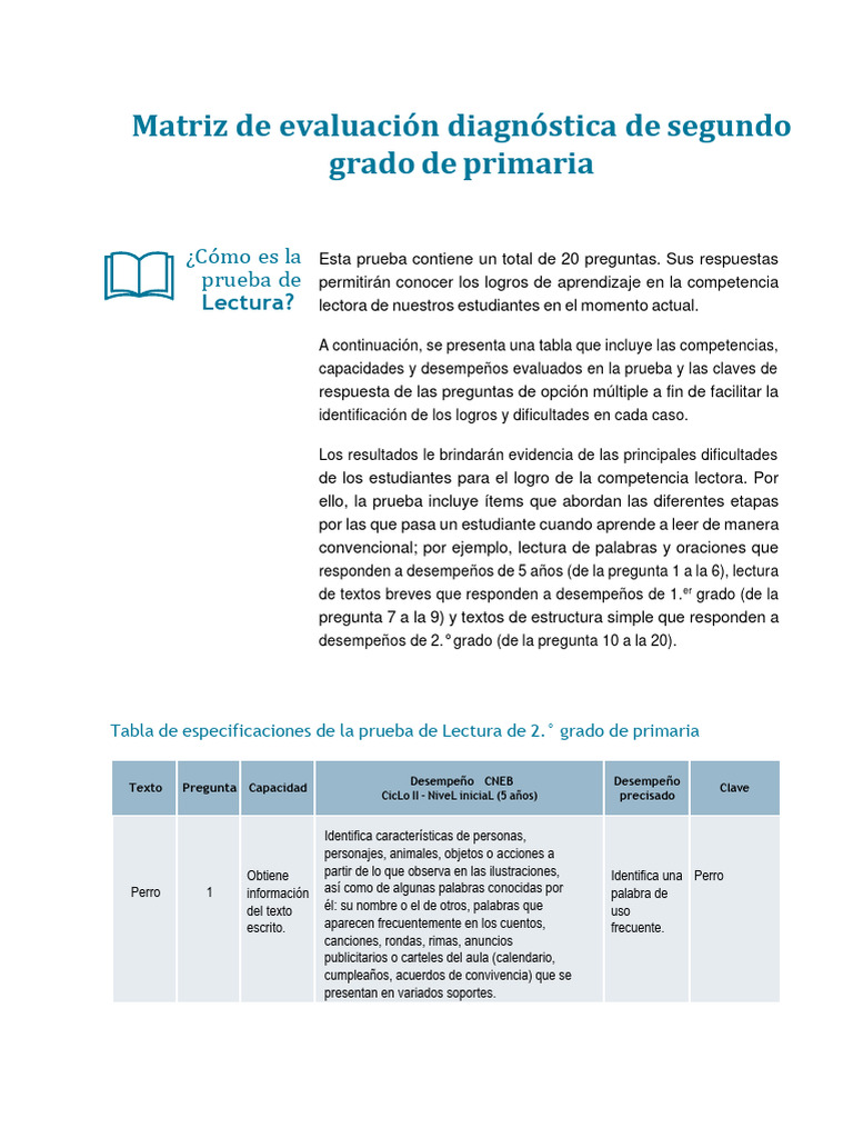 Evaluación Lectura 2° Grado Primaria | PDF | Información | Sustracción