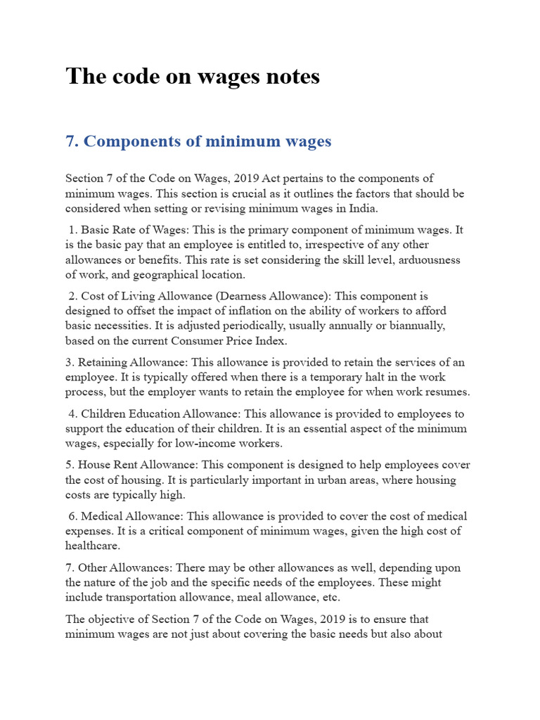The code on wages notes | PDF | Cost Of Living | Employment