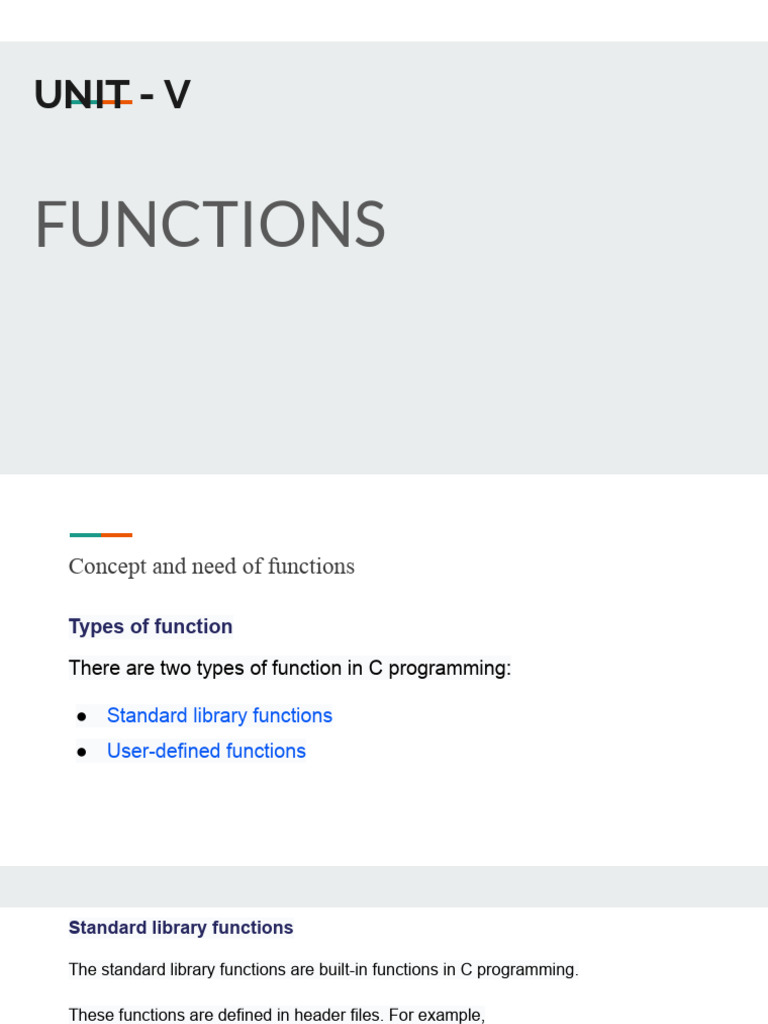 Copy of UNIT - V - Functions | PDF | Parameter (Computer Programming) | Control Flow