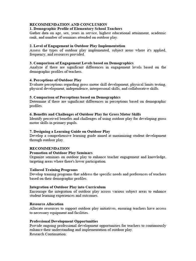 Recommendation and Conclusion | PDF | Teachers | Perception