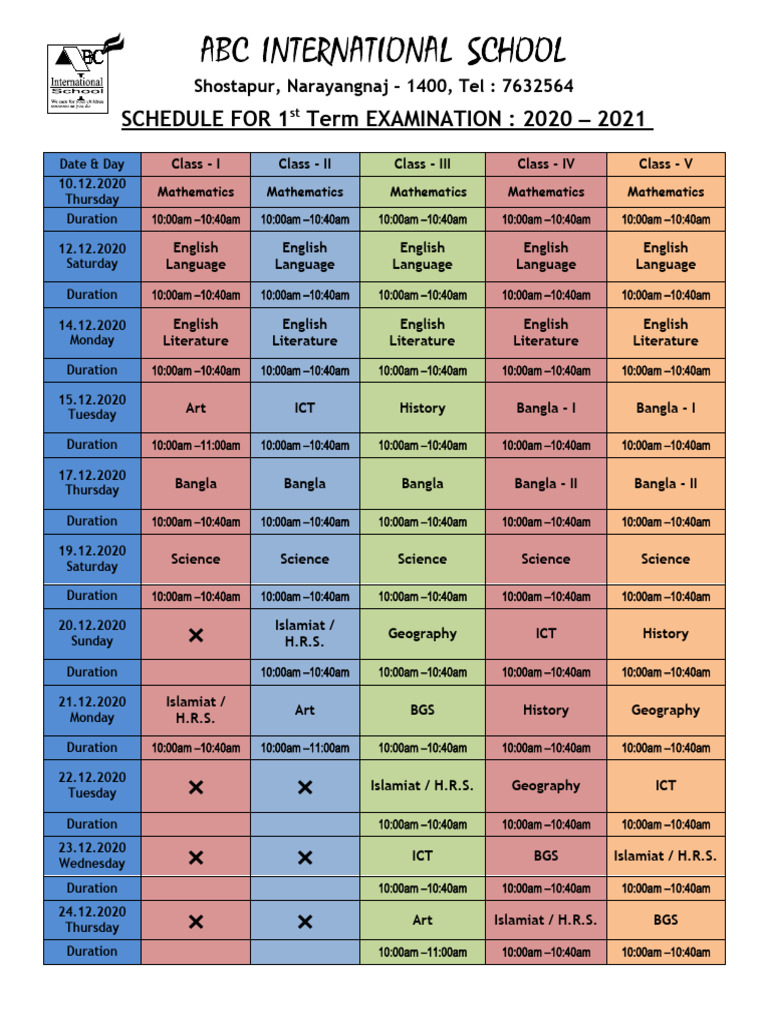 Routine For 1st Exam. 2020 2021 | PDF