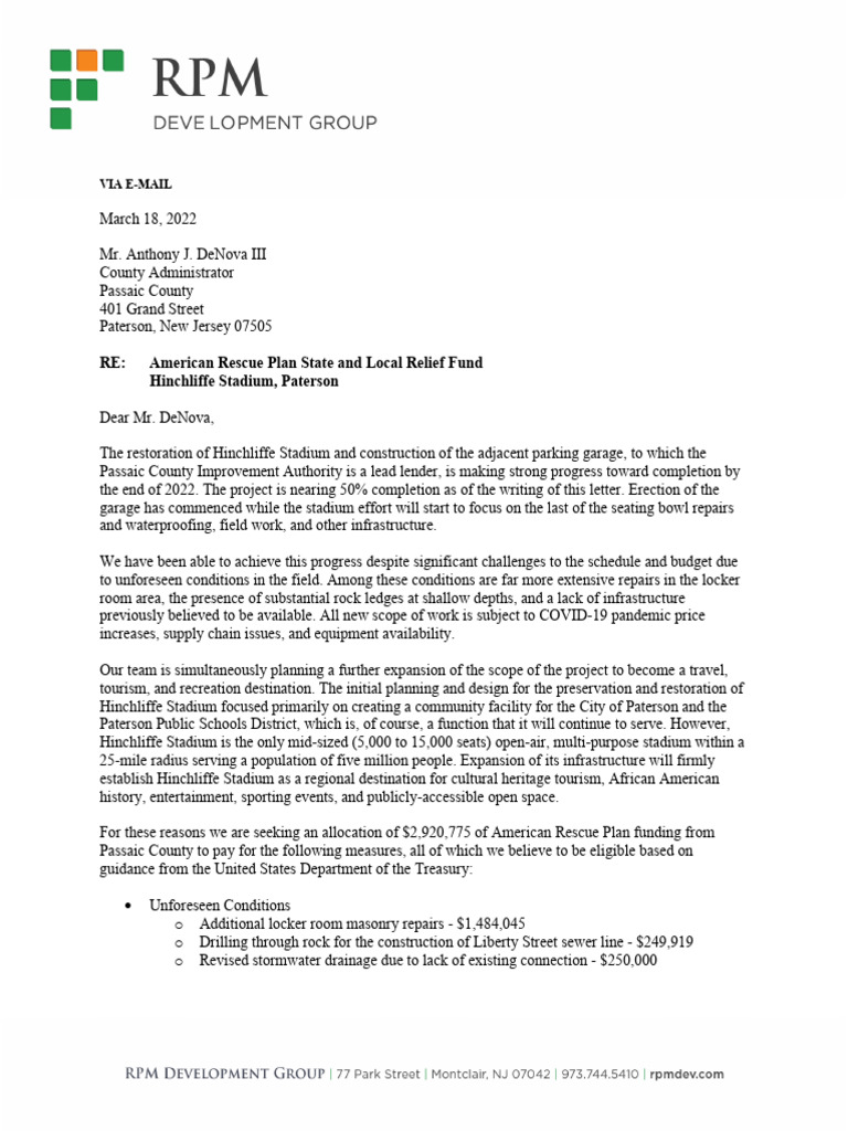 Passaic County ARP Request - Final | PDF | Paterson | Infrastructure