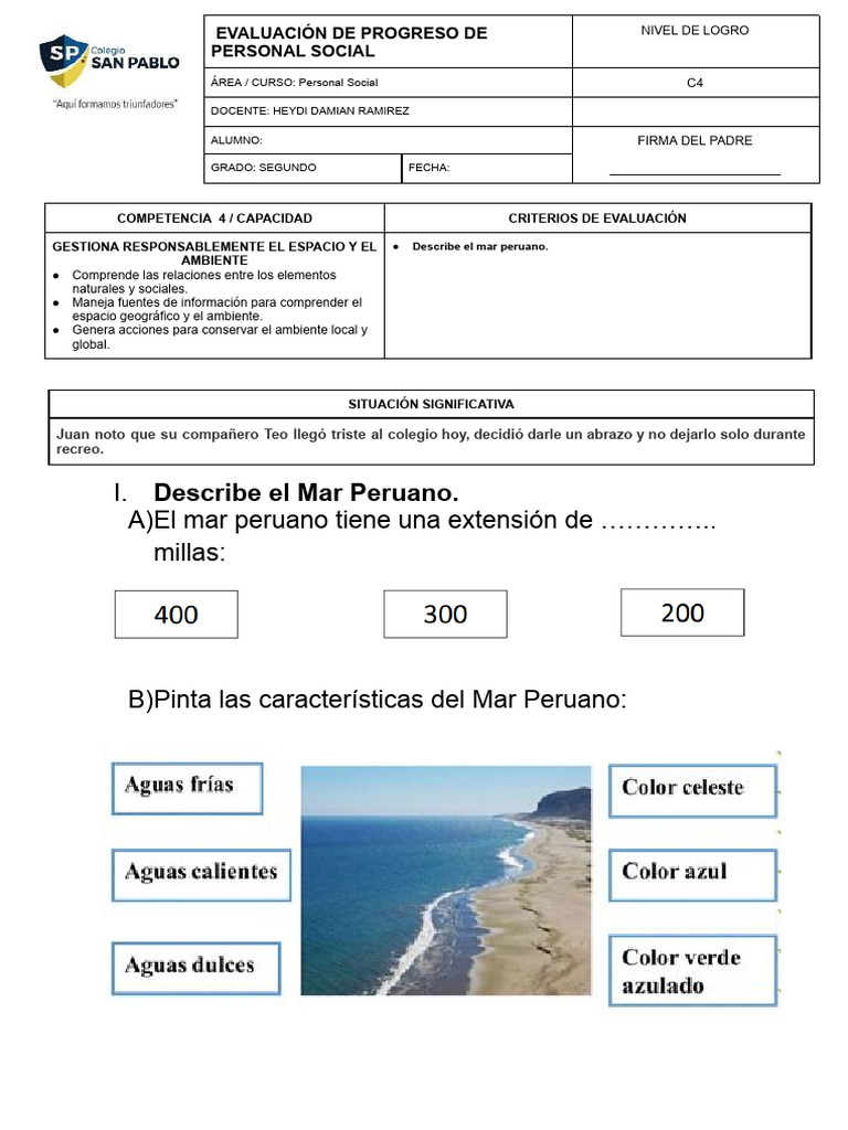PRACTICA 2 PS Segundo Grado | PDF | Evaluación | Perú