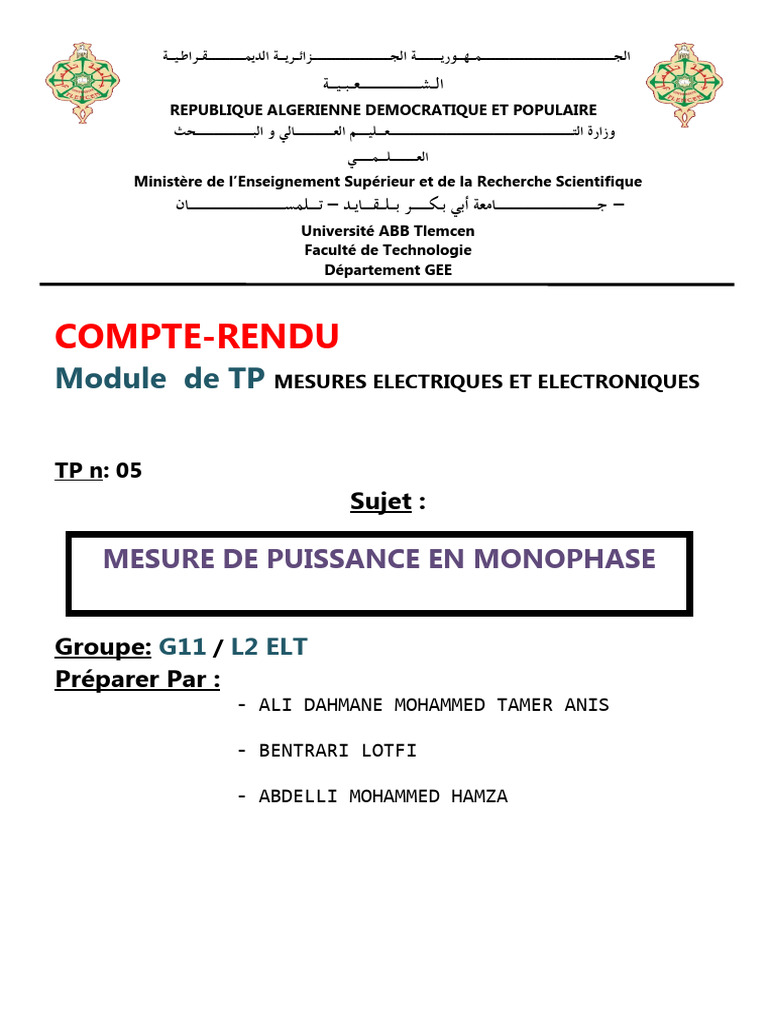 Mesure de Puissance en Monophase | PDF