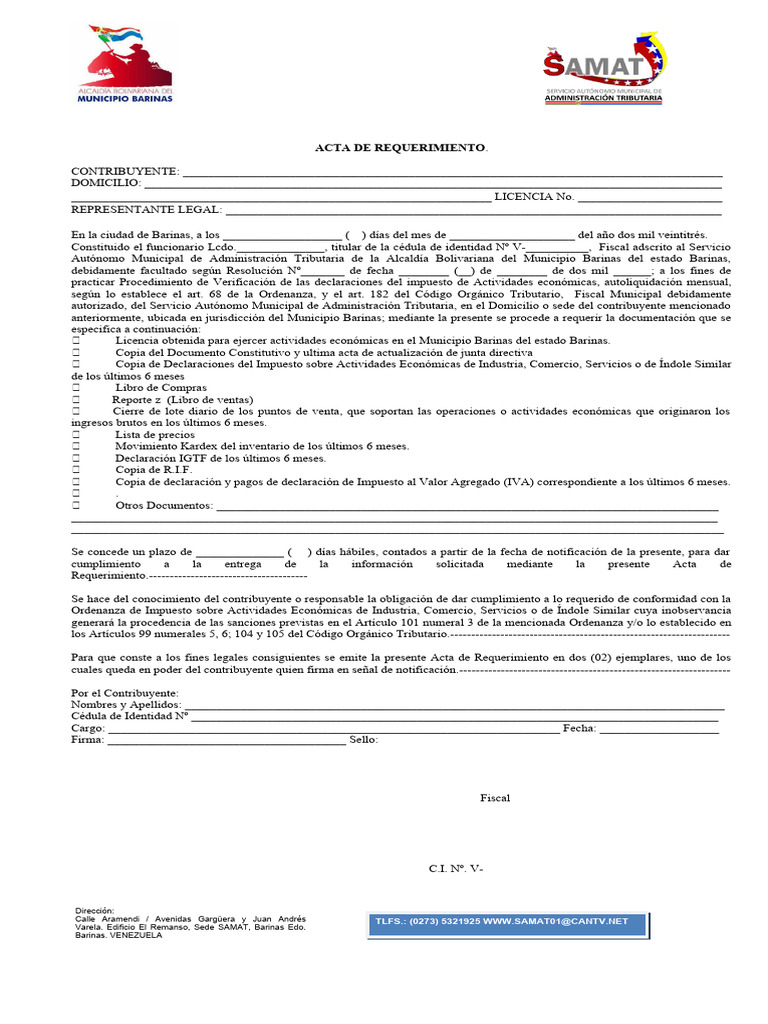 Modelo Acta de Requerimiento Modificada | PDF | Documento de identidad | Contribuyente
