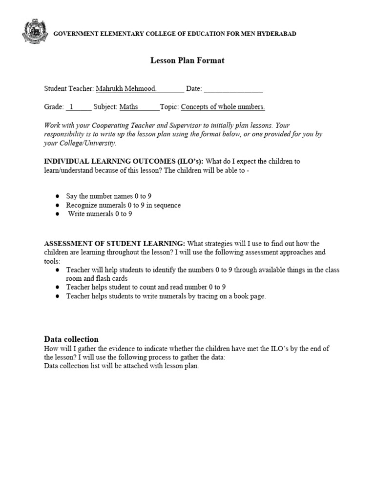 Grade 1 Whole Numbers Lesson Plan | PDF | Lesson Plan | Teachers