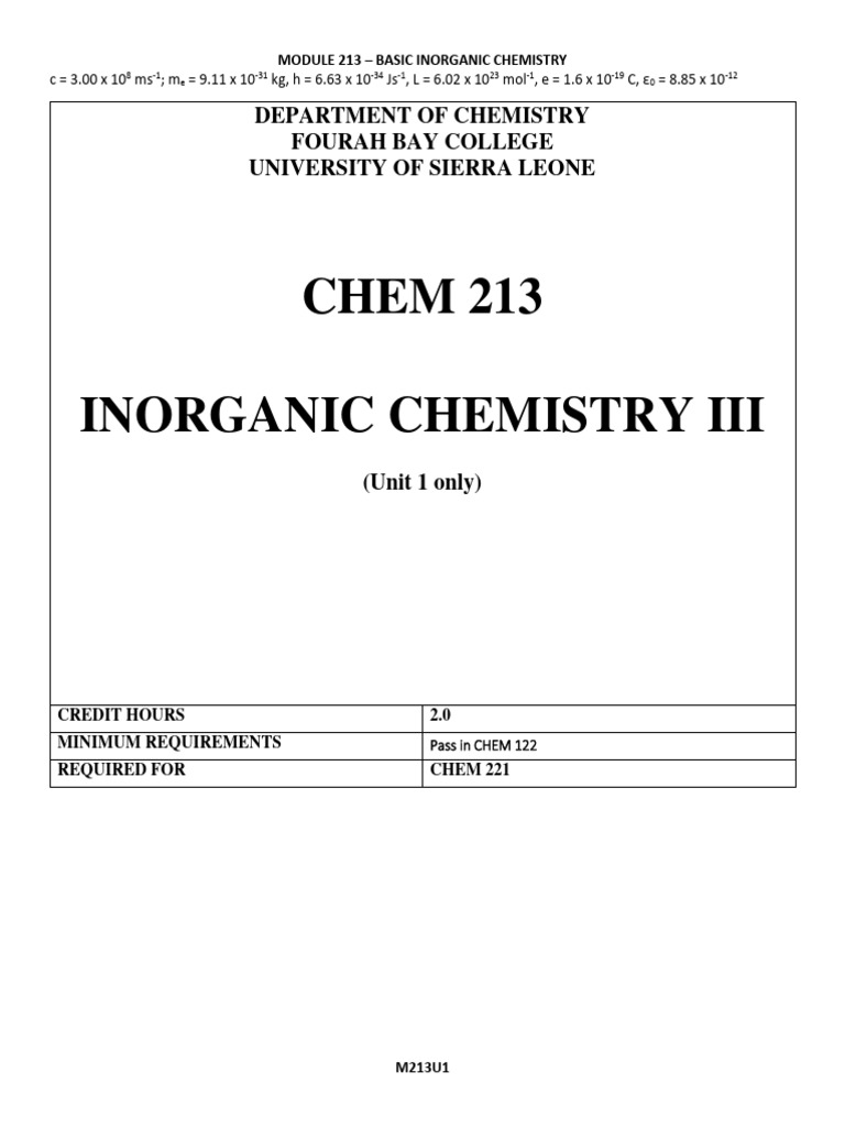 Chem 213 Unit 1 Pdf Chemical Bond Schrödinger Equation