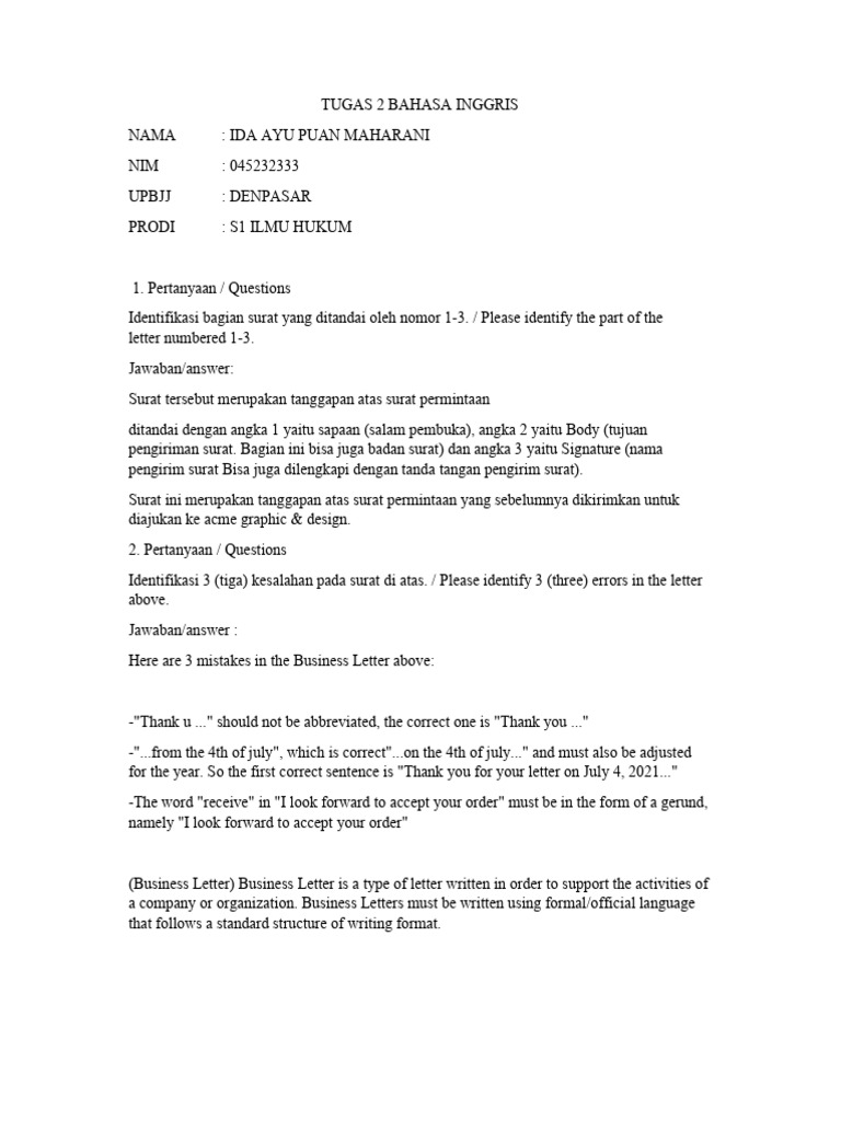 Tugas 2 Bahasa Inggris | PDF