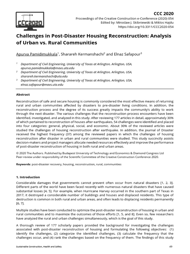 Challenges in Post Disaster Housing Reconstruction Analysis | PDF ...