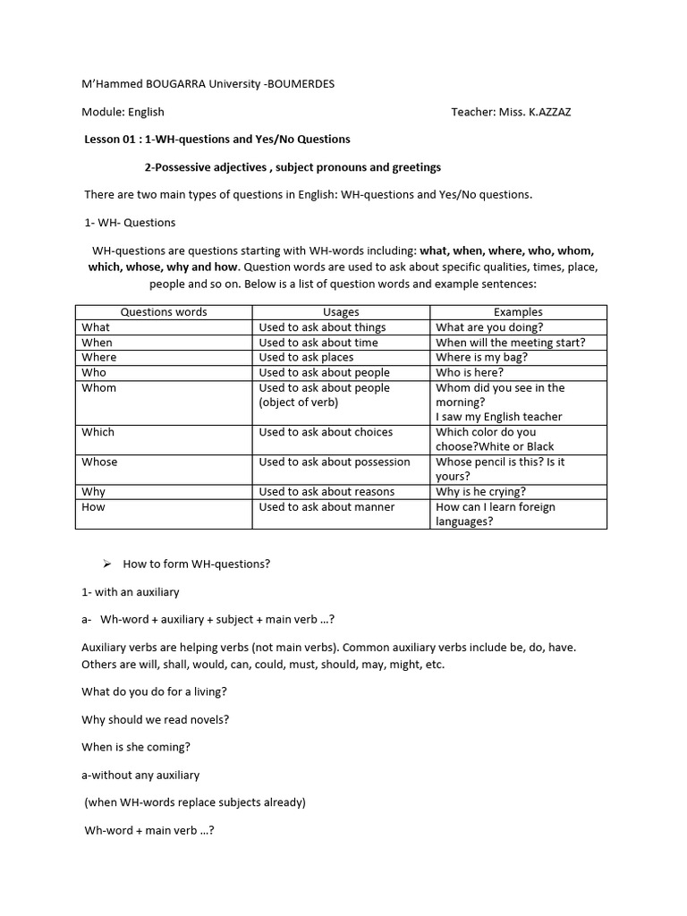 English Question Types Guide | PDF | Question | English Language