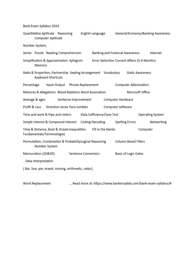 Bank Exam Syllabus 2024 | PDF | Computers