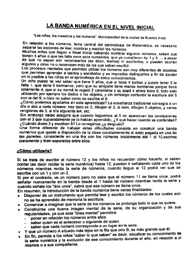 La Banda Numérica en El Nivel Inicial | PDF