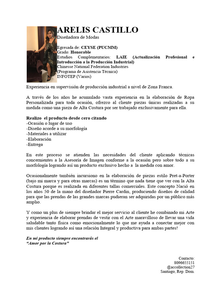 Arelis Castillo: Diseño de Moda Personalizada | PDF