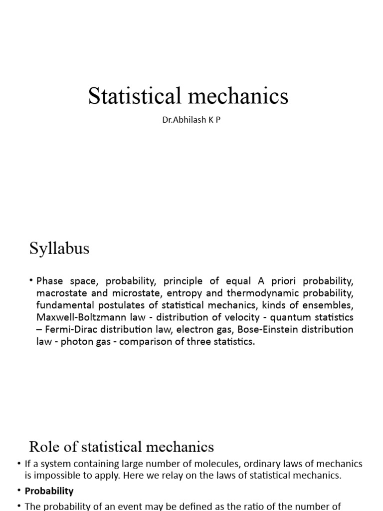 Statistical Mechanics | PDF | Entropy | Temperature