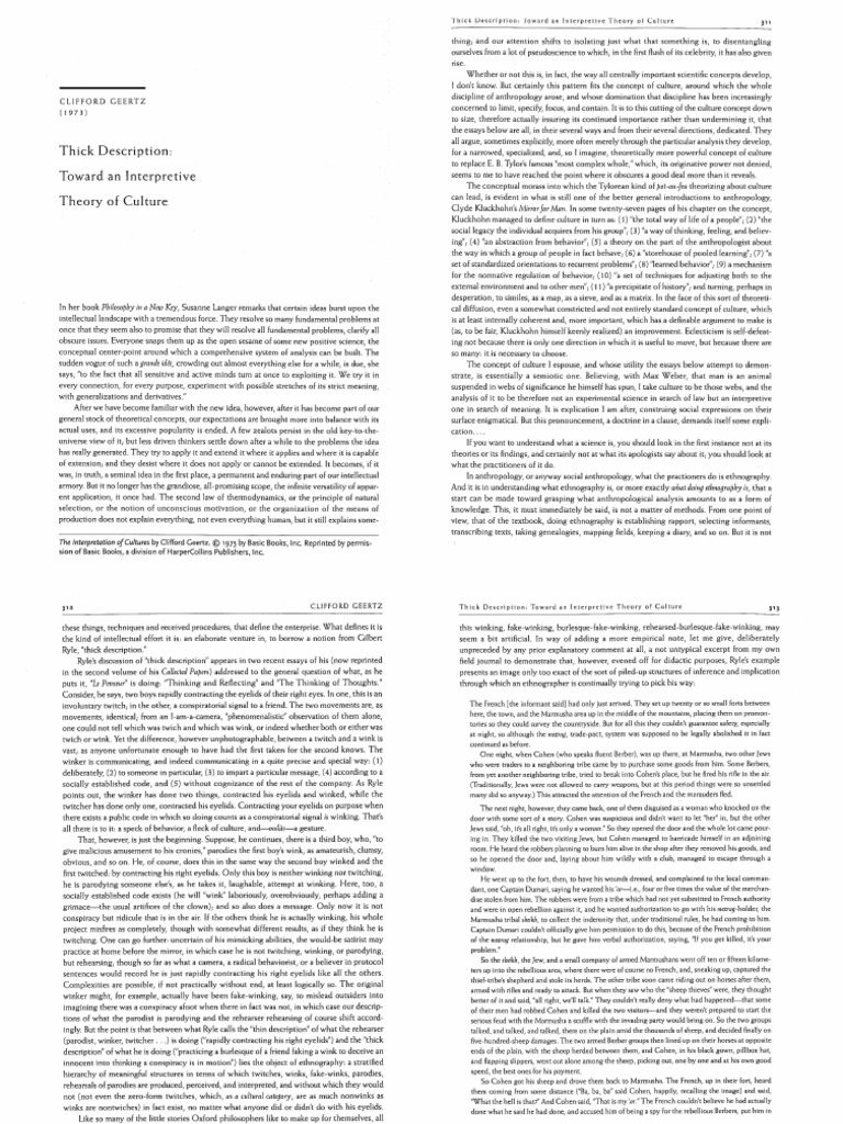 Thick Description in Cultural Analysis | PDF | Ethnography | Anthropology