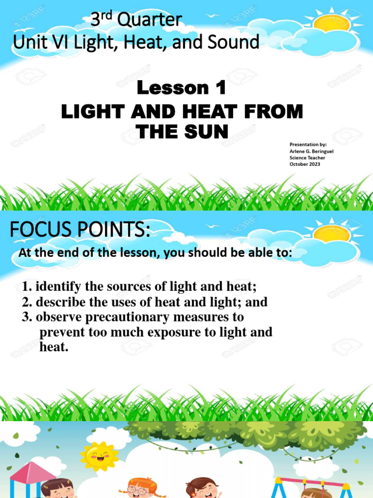 Grade 1 3rd Quarter Unit 6 Lesson 1 Light and Heat From The Sun | PDF ...