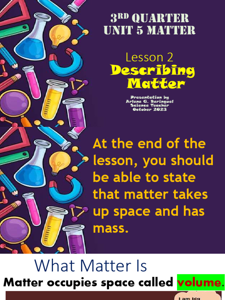 Grade 1 3rd Quarter Unit 5 Lesson 2 Describing Matter | PDF