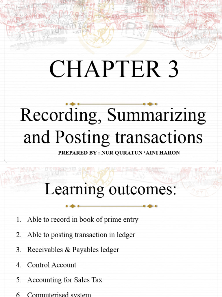Chapter 3 - Recording, Summarizing and Posting Transaction | PDF ...