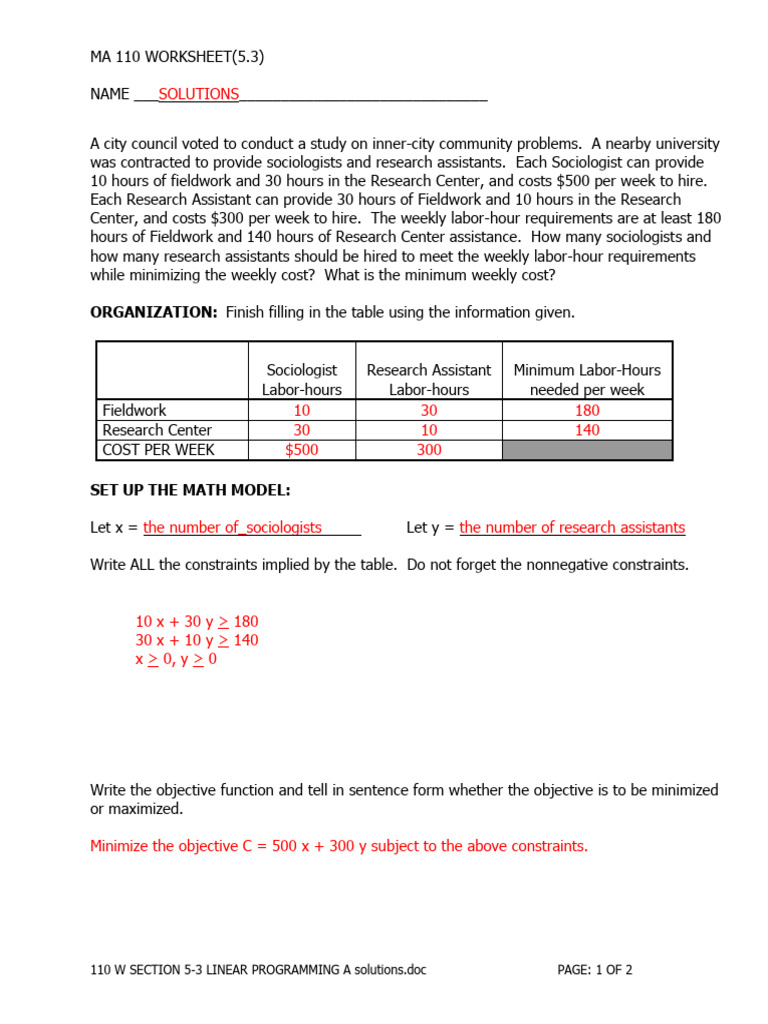 110 W Section 5 3 Linear Programming A Solutions | Download Free PDF | Linear Programming ...